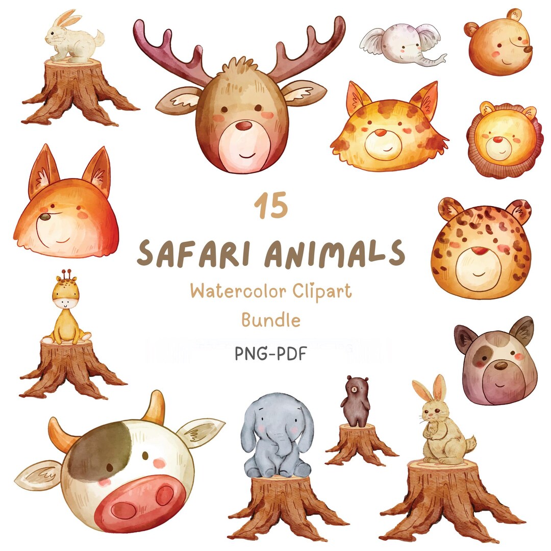 Watercolor Safari Babies Clipart Bundle, Safari Animals Clip Art ...