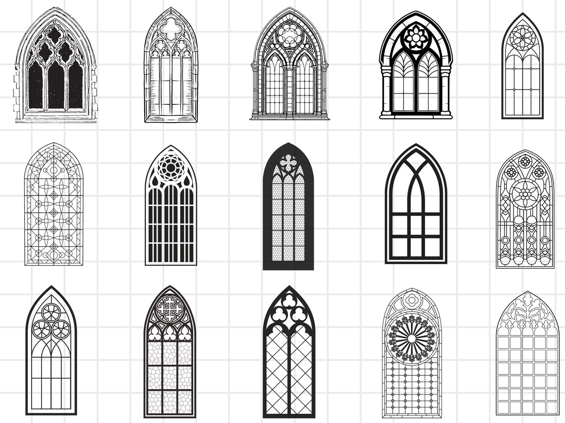 Gothic Window SVG Bundle, Gothic Window Outline, Gothic Window Clipart ...