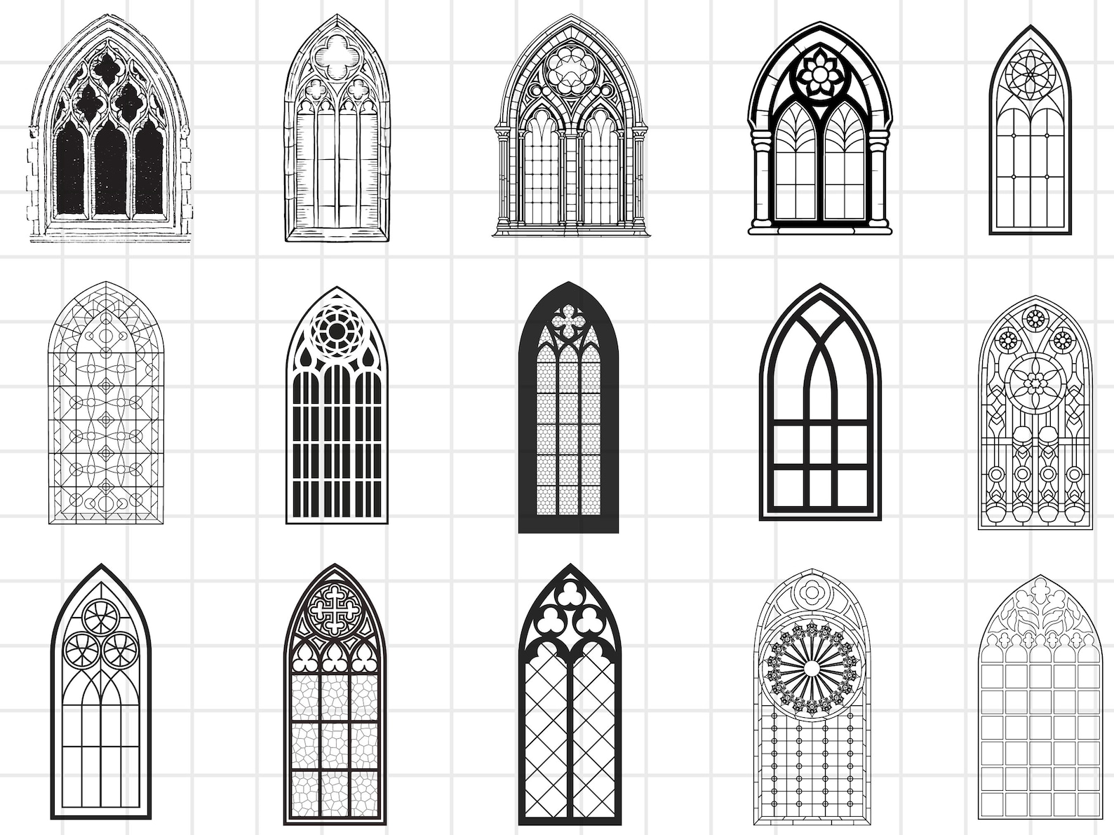 Gothic Window SVG Bundle, Gothic Window Outline, Gothic Window Clipart, Gothic Window Vector ...