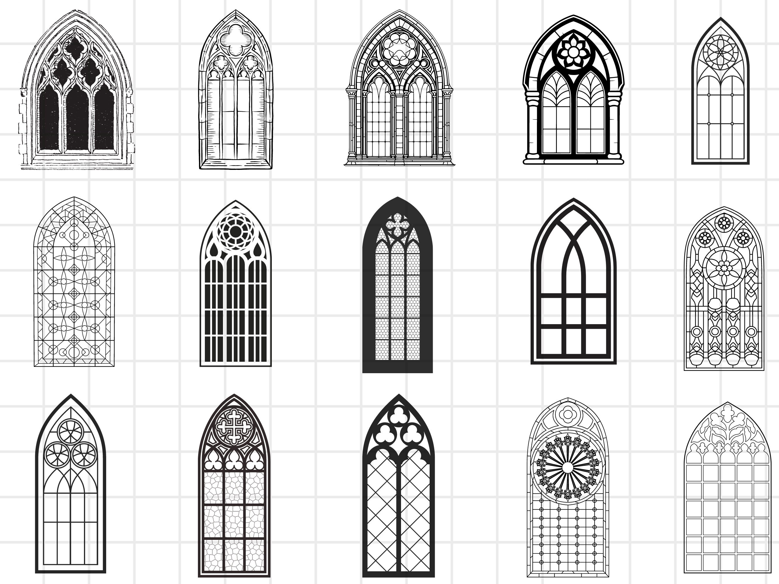 Gothic Window SVG Bundle, Gothic Window Outline, Gothic Window Clipart ...
