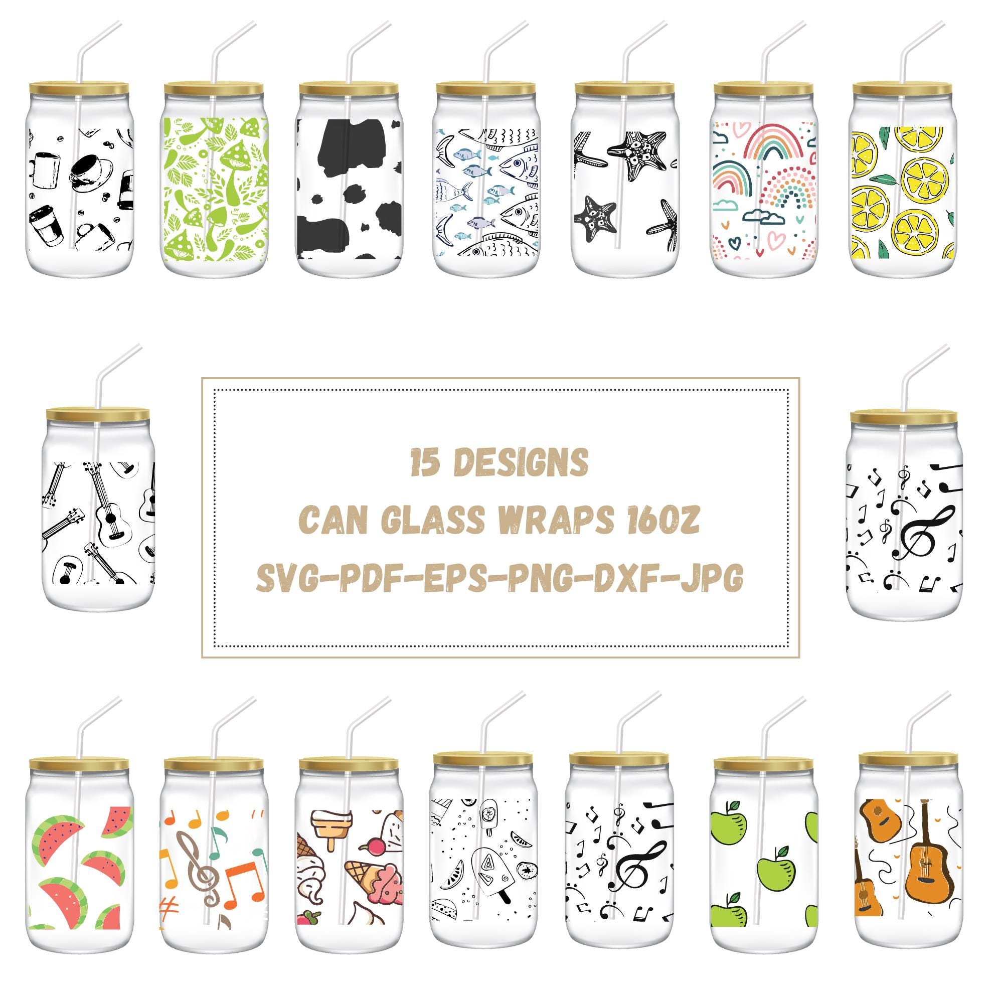 Glass Can SVG Bundle, Coffee Glass Wrap Svg, 16 Oz Can Svg, Libbey Can ...