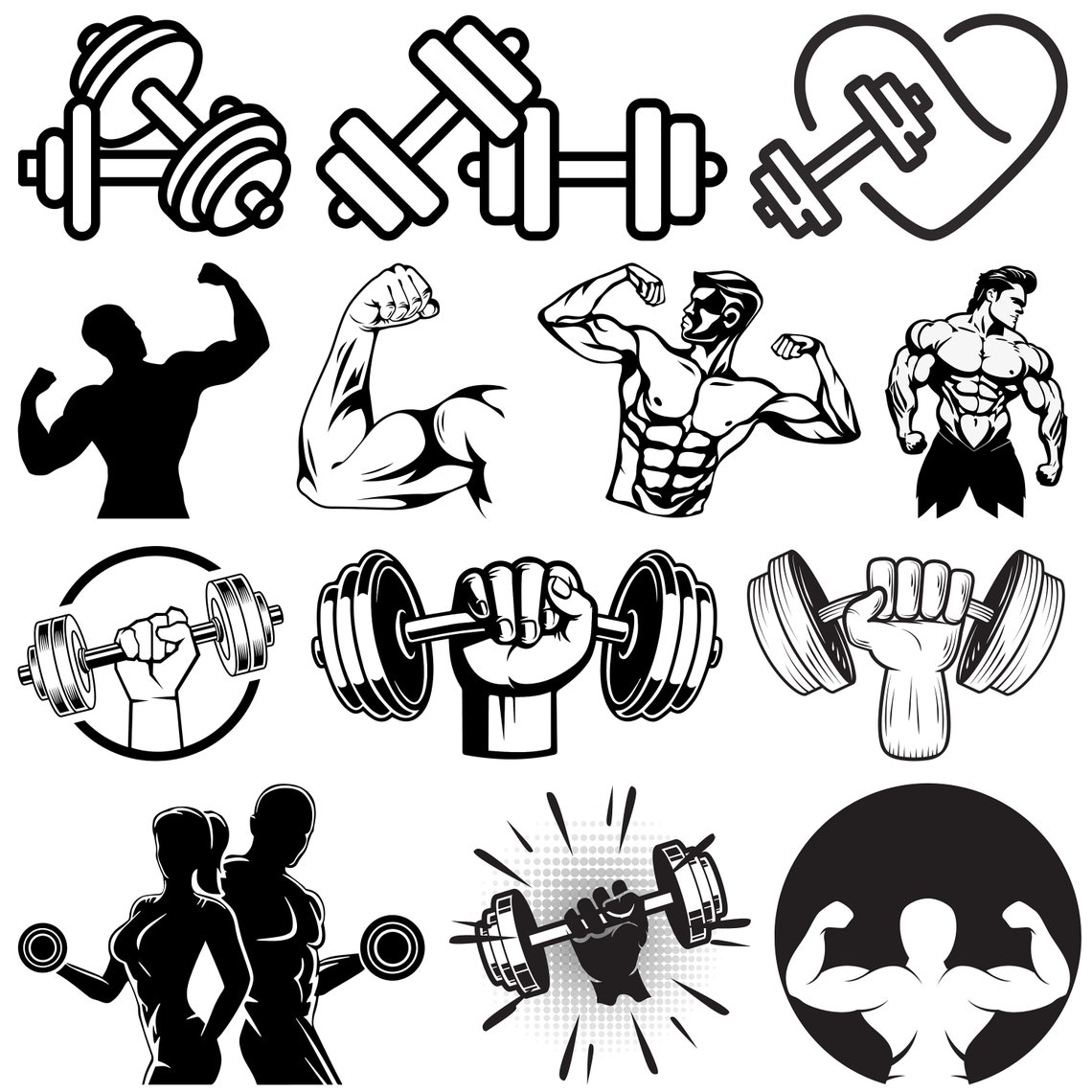 Gym SVG Bundle, Weightlifting Svg, Gym Cut File, Dumbbells Silhouette ...