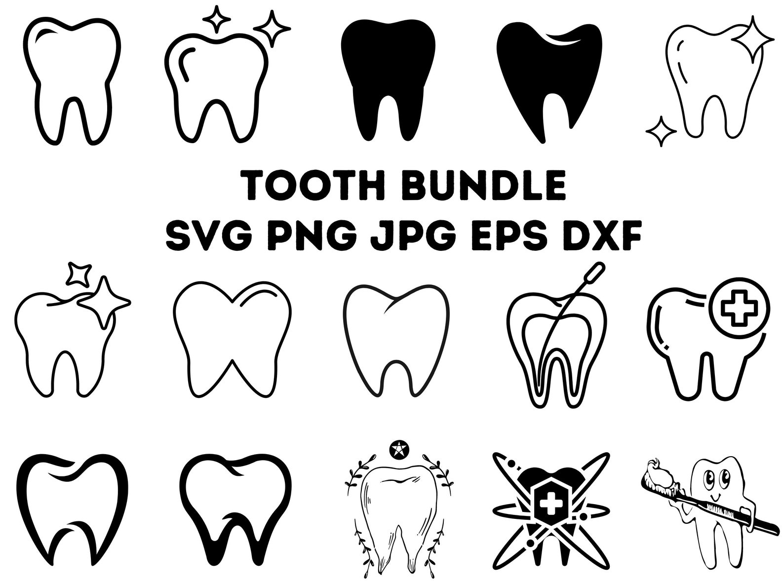 TOOTH SVG BUNDLE, Set of 15, Smiling Tooth Fairy Design, Kids ...