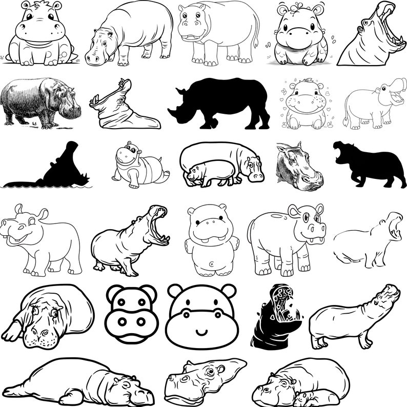 Hippo Svg Bundl, Hippo Svg, Cartoon Hippo Svg, Cut Files for Cricut and ...