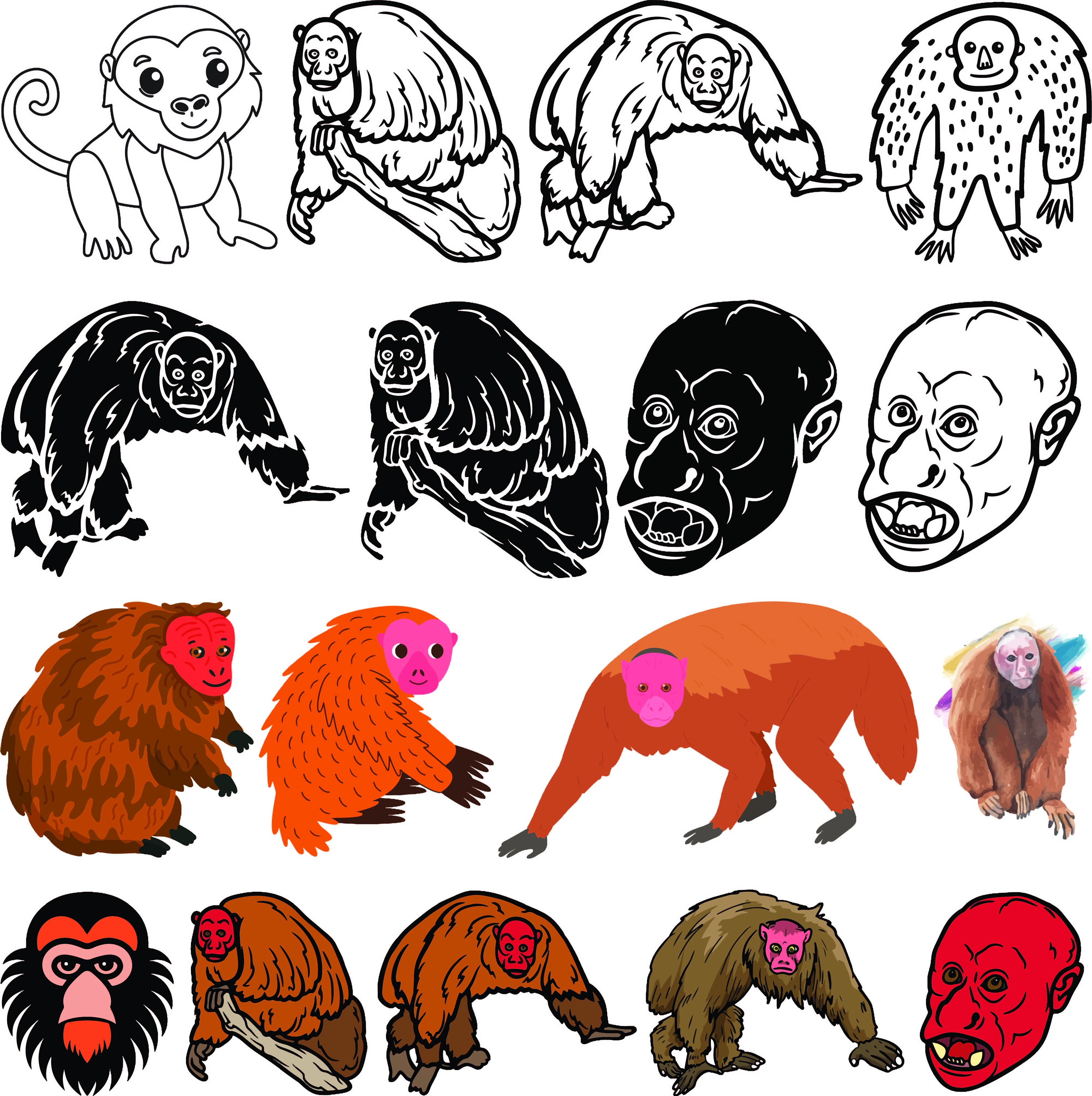 Uakaris Svg Bundle, Uakari Animal Cartoon Svg, Monkey Svg, Bald Uakari ...