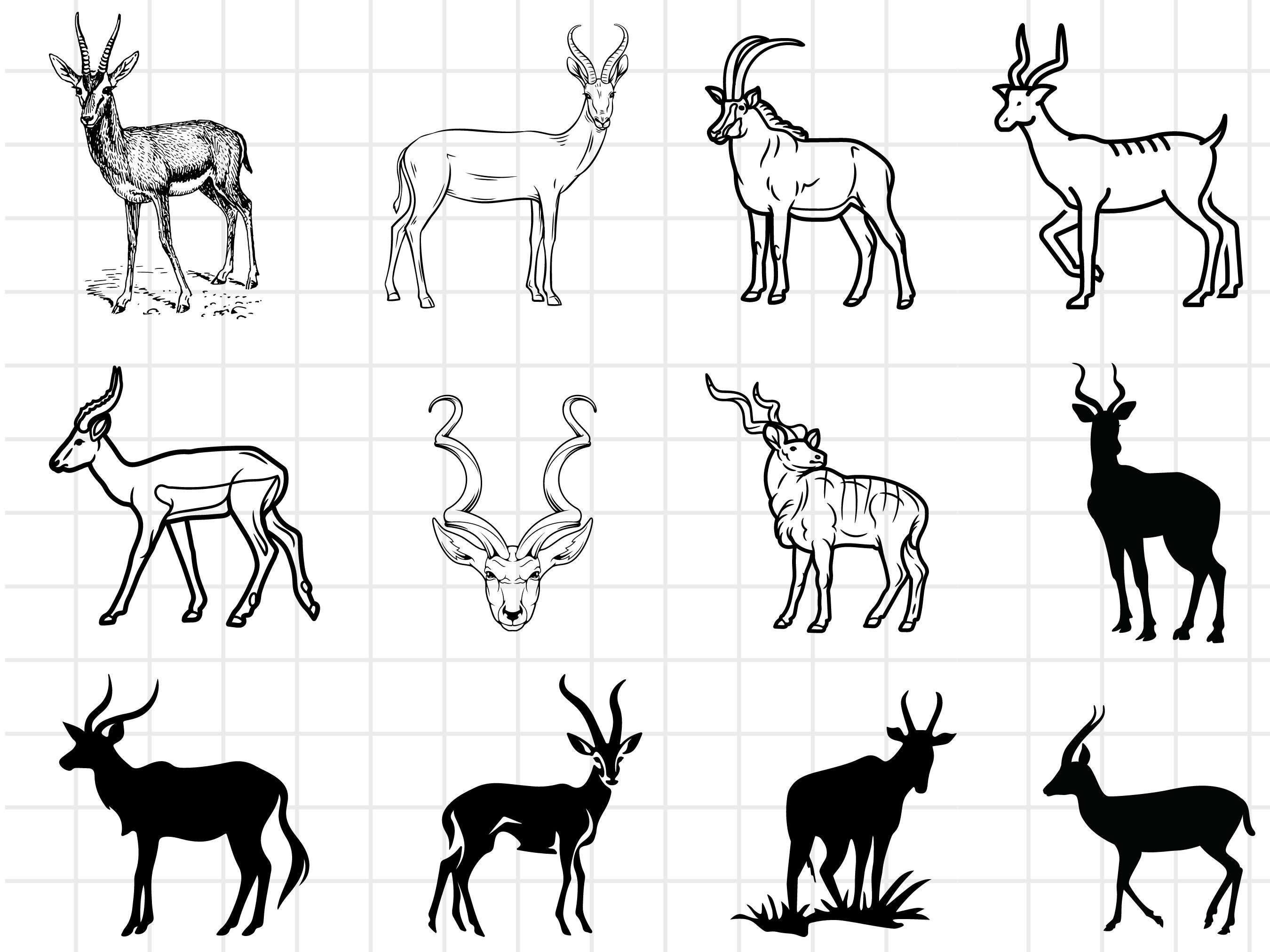 Antelope SVG Bundle Silhouette Pack - 12 Designs | Digital Download ...