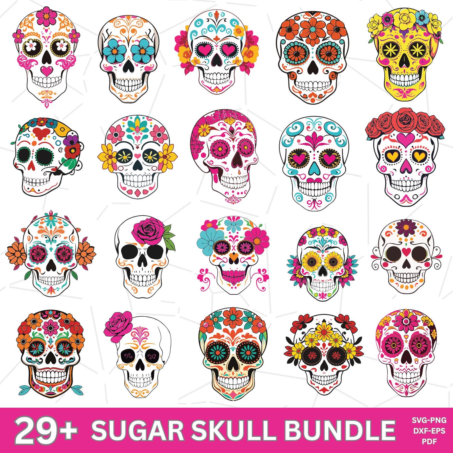 Sugar Skull SVG Bundle Mexican Sugar Skull Clipart Floral Sugar Skull ...