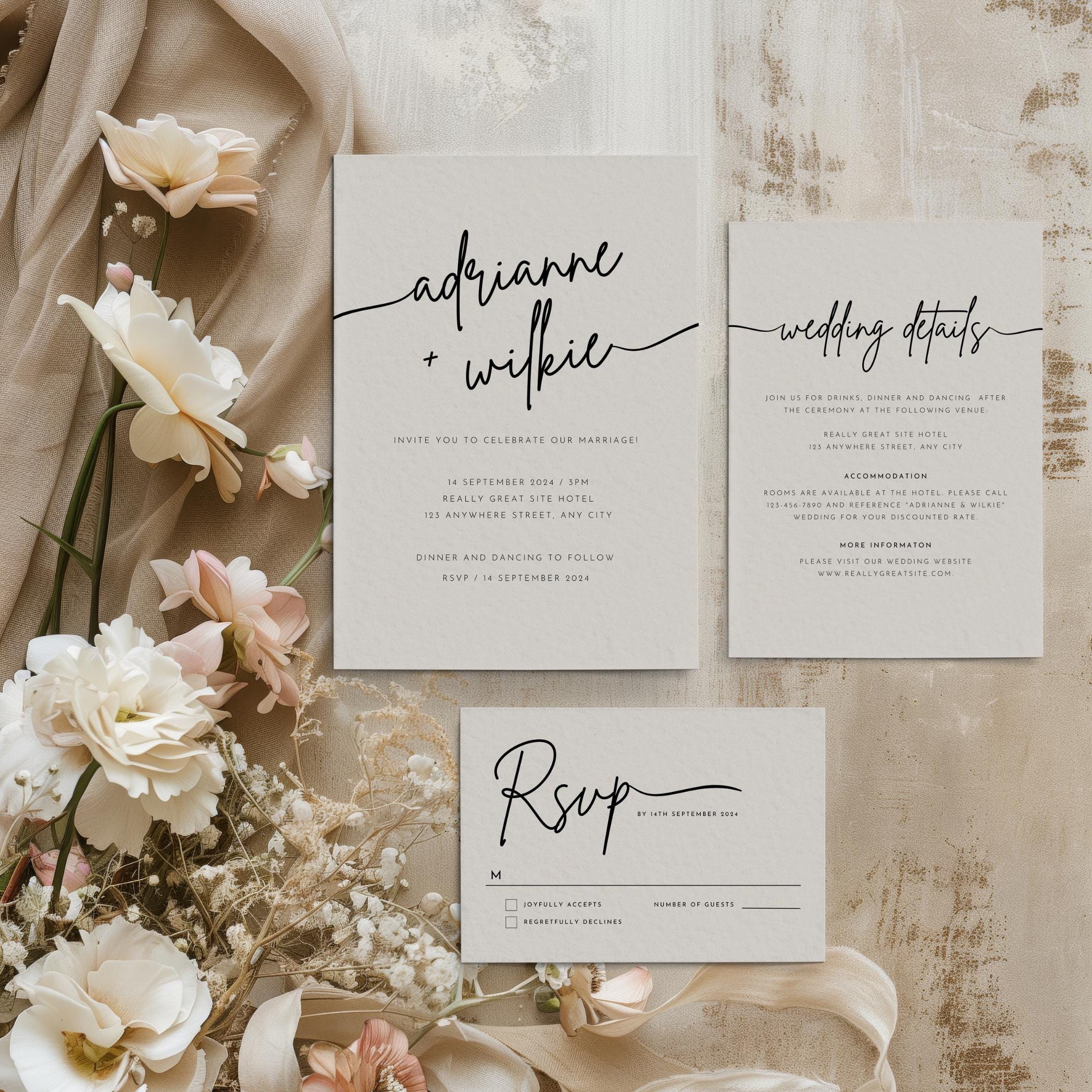 Wedding Invitation Mockup: 5x7, 4x6, 5x3.5 Cards (PSD, JPG, Canva File ...