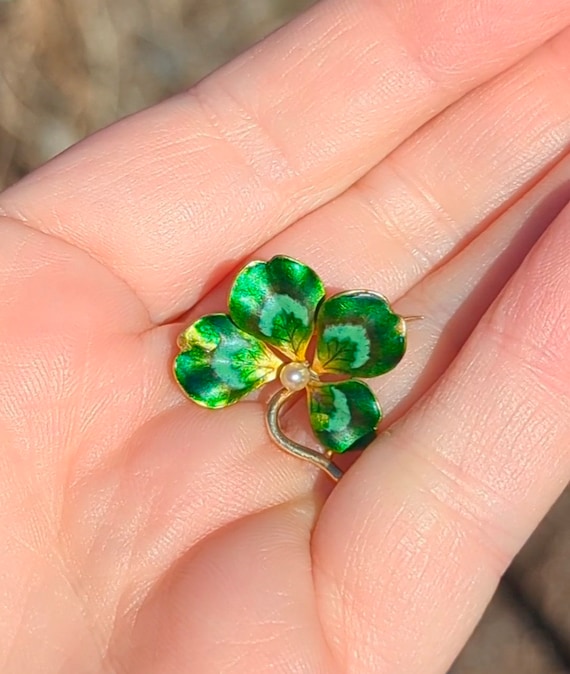 Vintage shamrock brooch clover - Gem