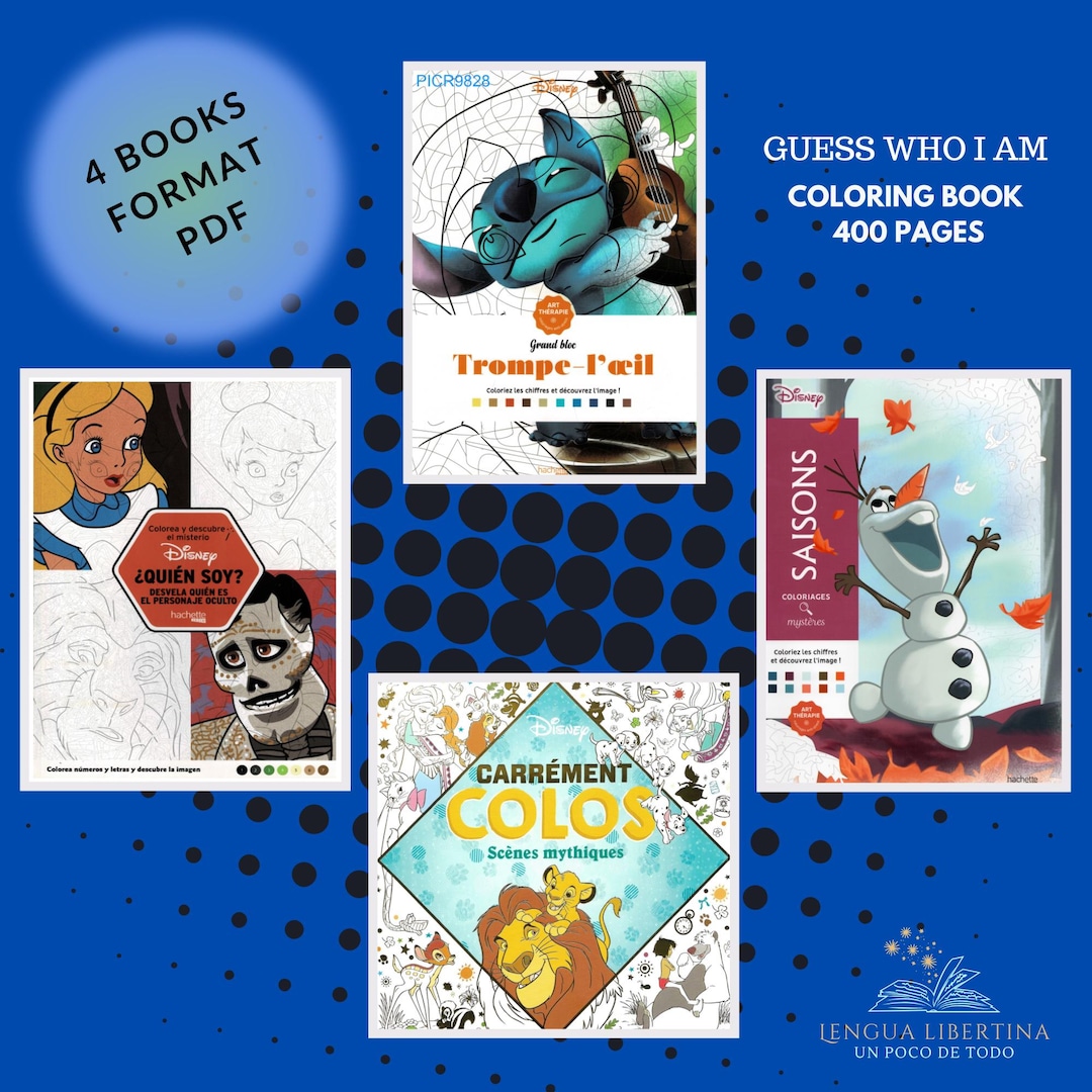 Set of 4 Digital Mystery Coloring Books, Color by Numbers, Disney ...