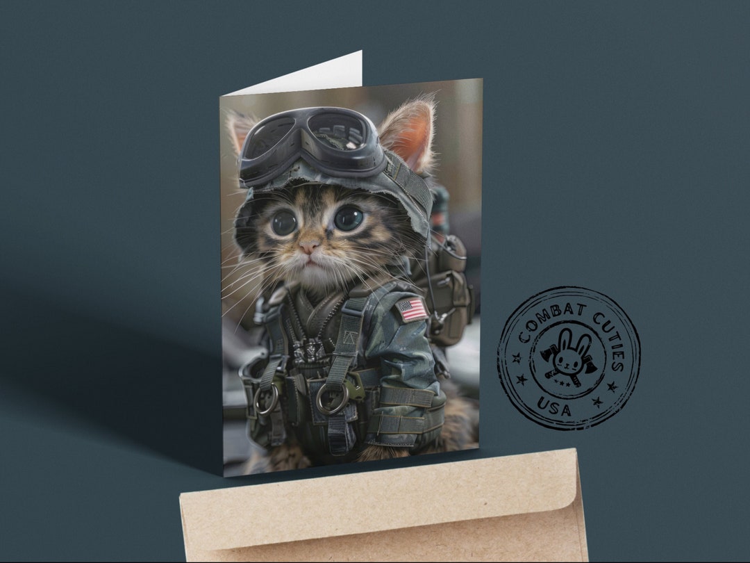 Combat Kitty Personalized Card Cute Army Cat Birthday Card Funny Animal ...