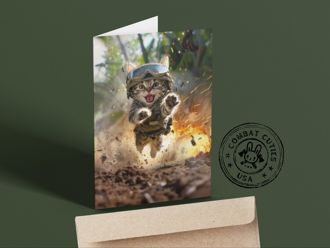 Kamikaze Kitten Blank Greeting Card Cute Cat Birthday Card Funny Animal ...