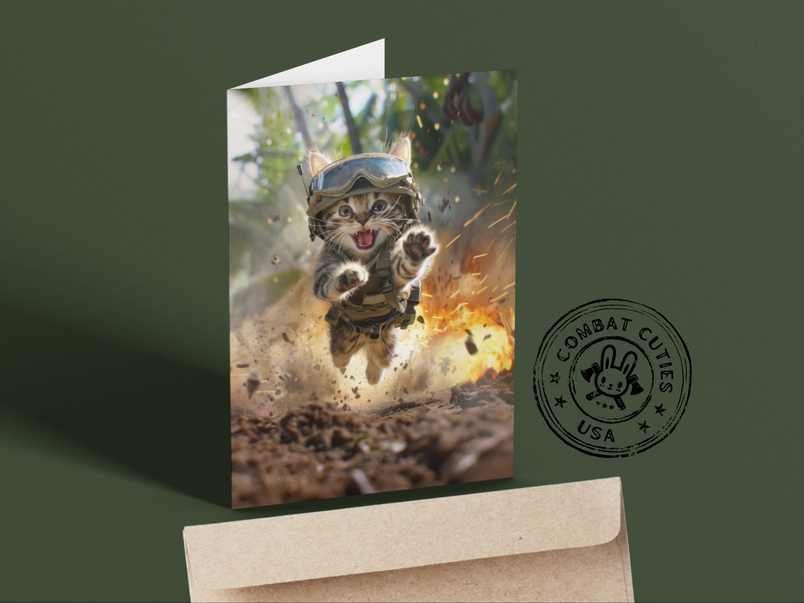 Kamikaze Kitten Blank Greeting Card Cute Cat Birthday Card Funny Animal ...