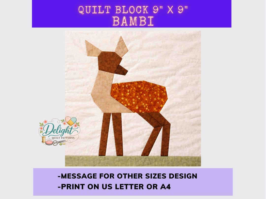 Bambi Quilt Pattern - 9" X 9" Paper Piecing Block Fawn Deer - Etsy