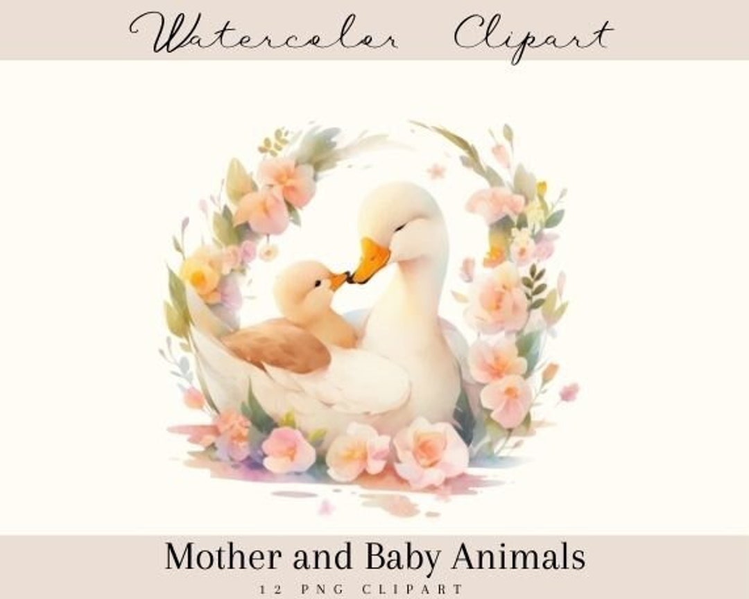 Watercolor Clipart Mother and Baby Animals, Perfect Mother's Day Gift ...