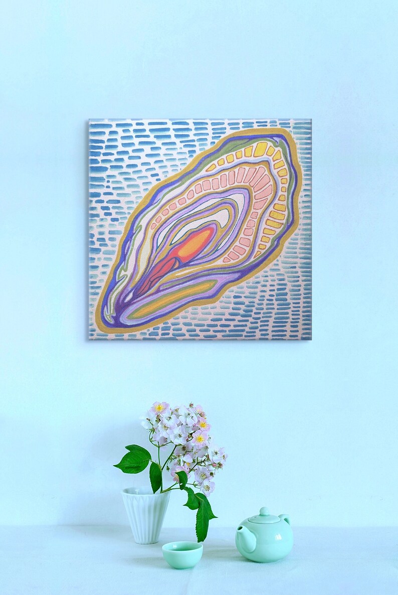 Oyster Shell Painting, Original on Canvas, Watercolor Marker - Etsy