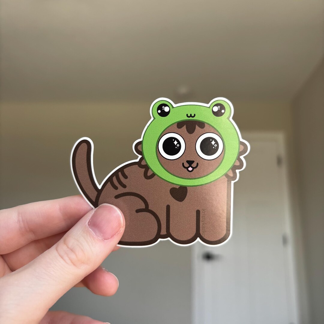 STICKER - Frog Hat - Cat Body - No Brain Cells - FROG Cute Cat Froggie ...