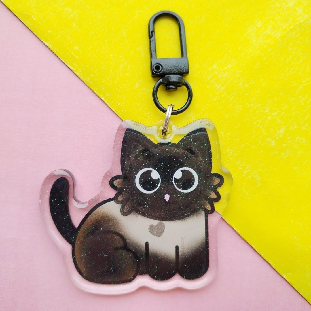 KEYCHAIN SIAMESE CAT; Cute Epoxy Glitter Acrylic Keychain - Etsy