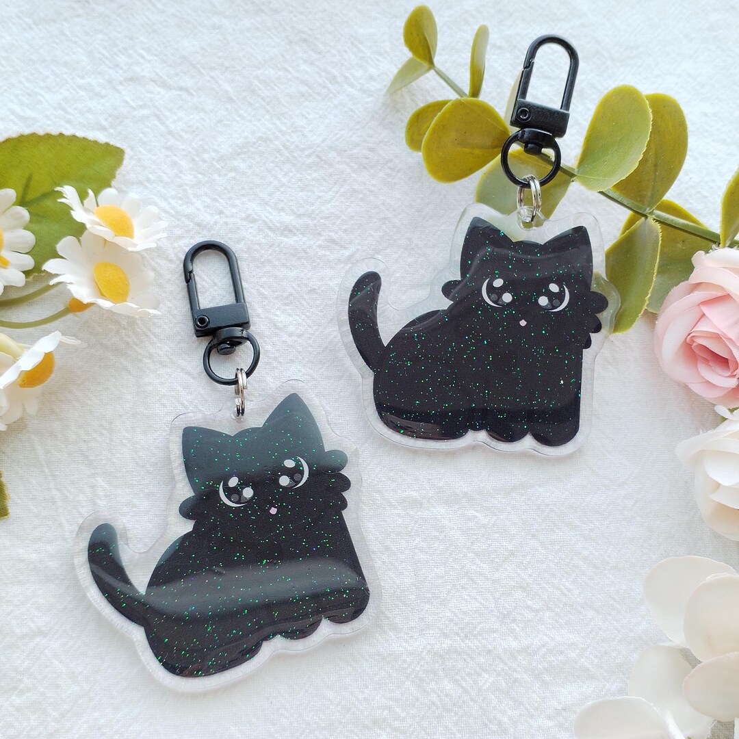KEYCHAIN BLACK CAT; Cute Epoxy Glitter Acrylic Keychain - Etsy