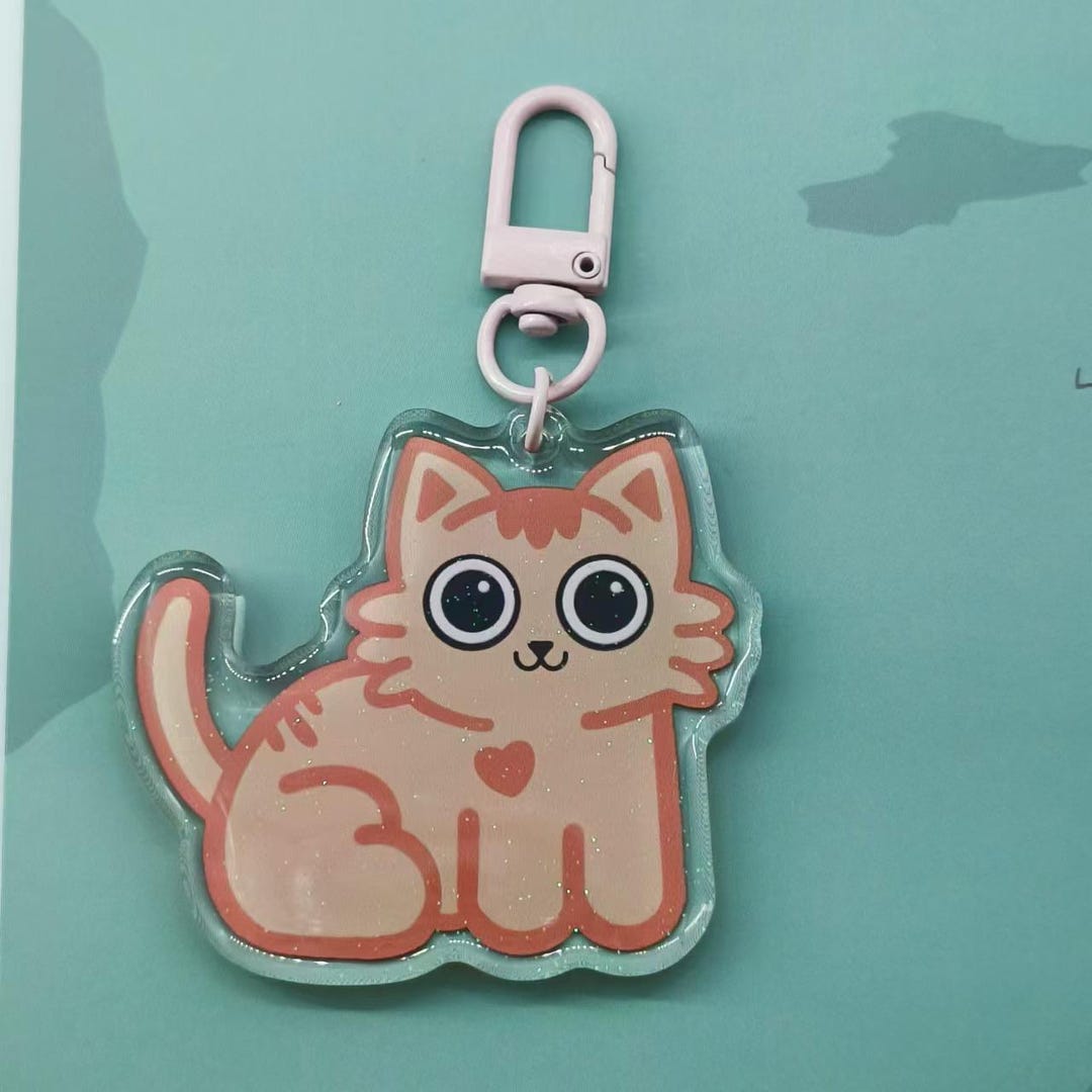 KEYCHAIN ORANGE CAT; Cute Epoxy Glitter Acrylic Keychain - Etsy