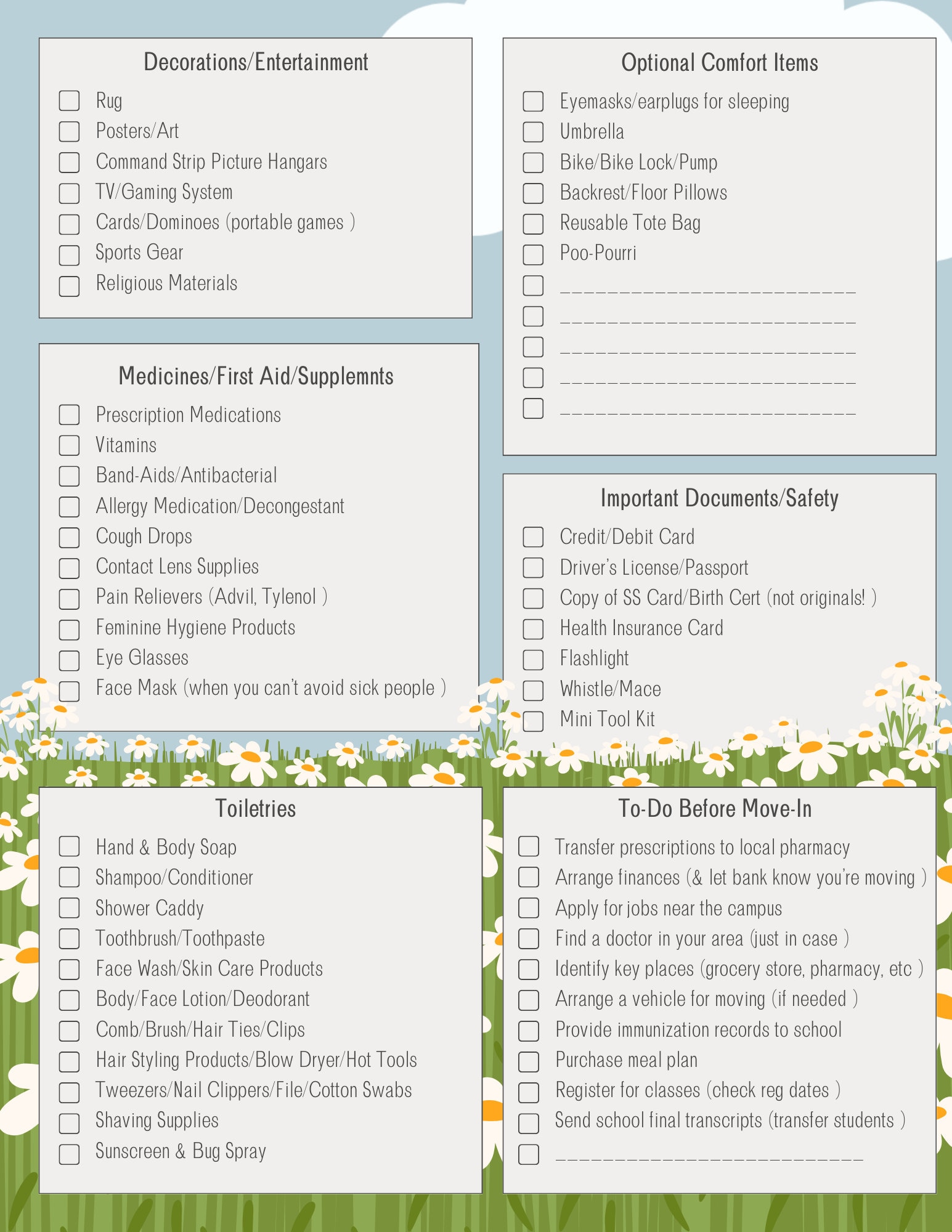 College Dorm Move-in Checklist, University Planning, Cute Aesthetic ...