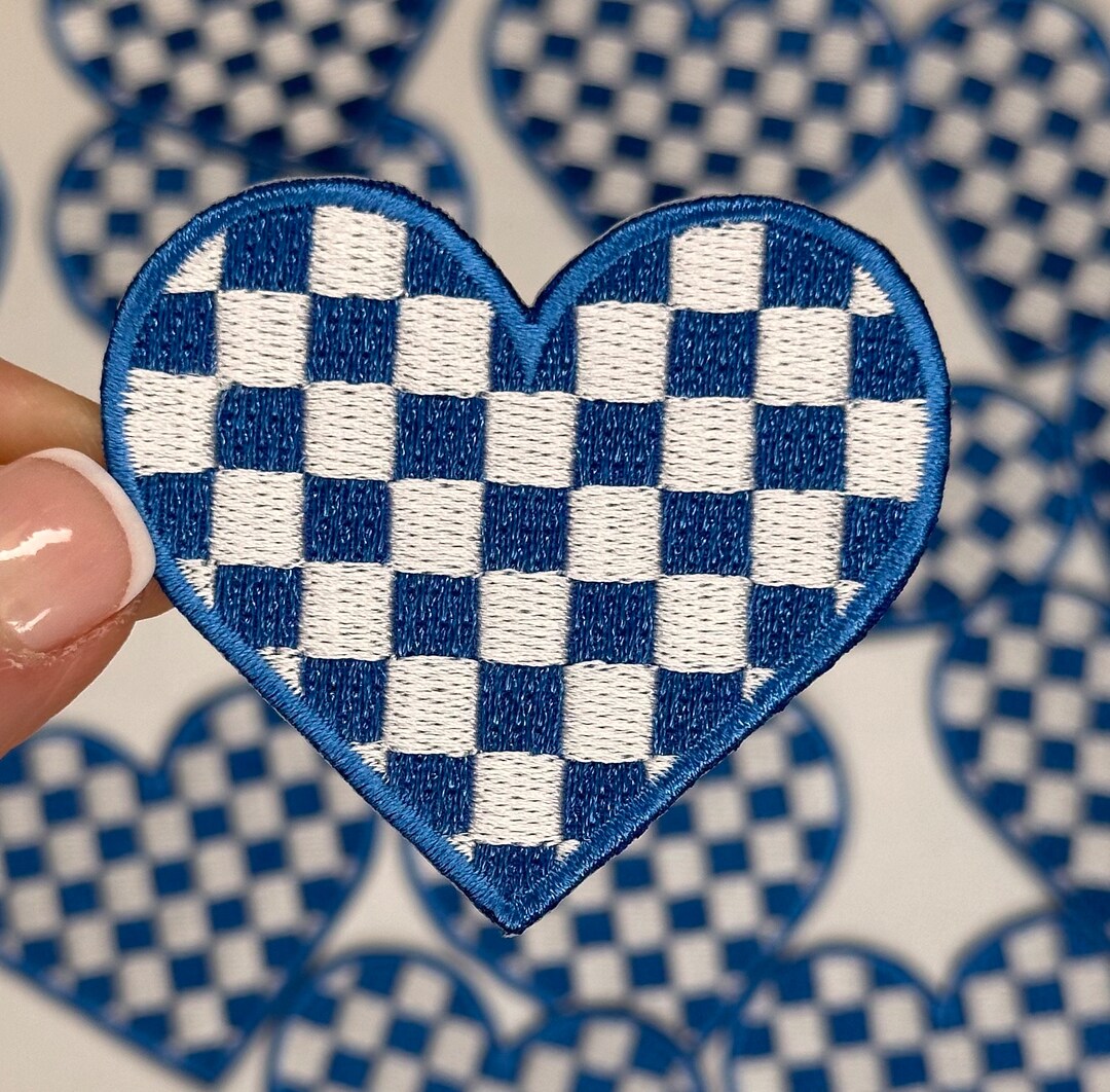 Checkered Heart Bright Blue, Heart Patch, Checkered Heart, Trendy Patch ...