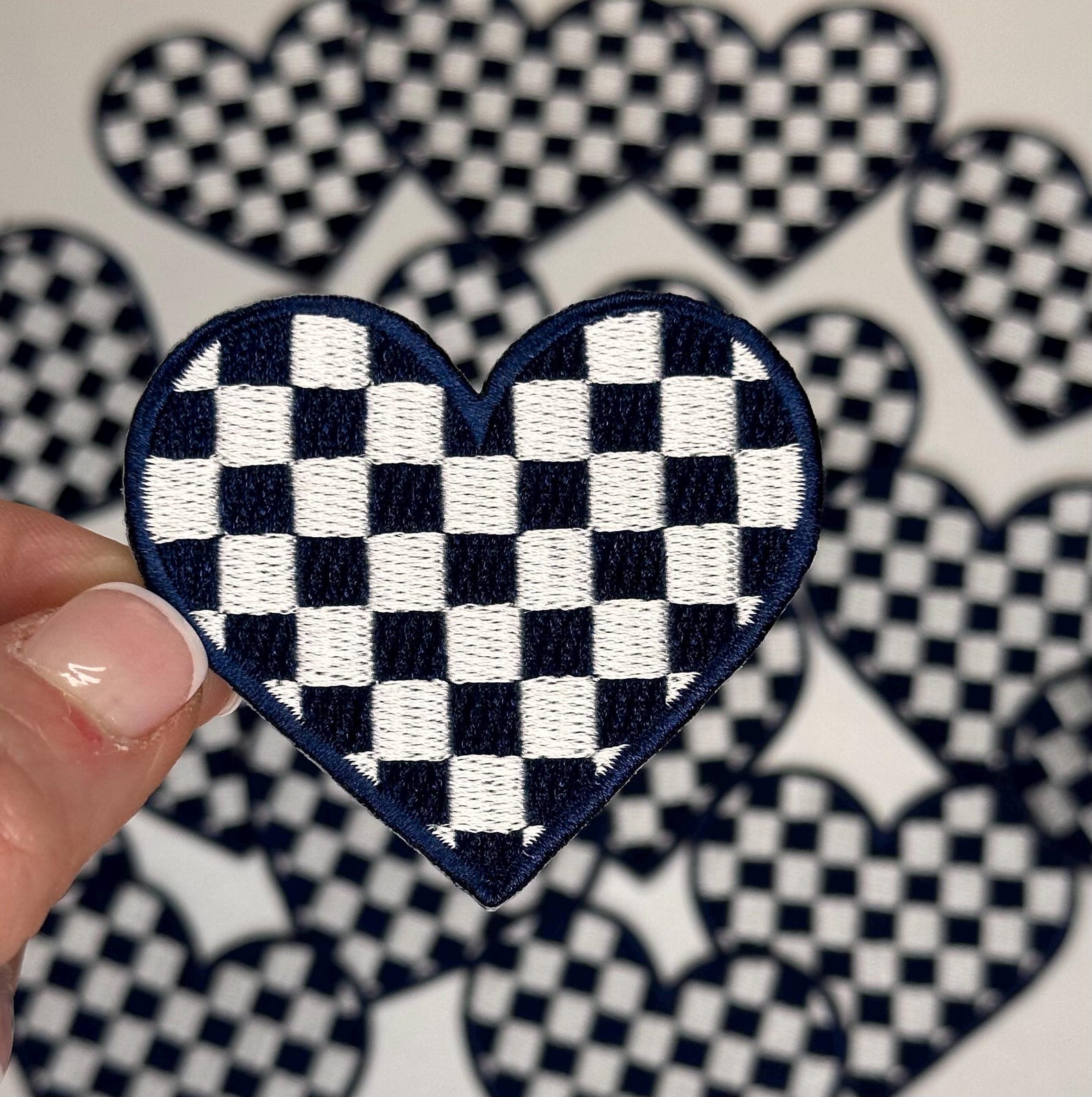 Checkered Heart Patch: Embroidered Iron-on Applique (6cm X 5.3cm) - Etsy