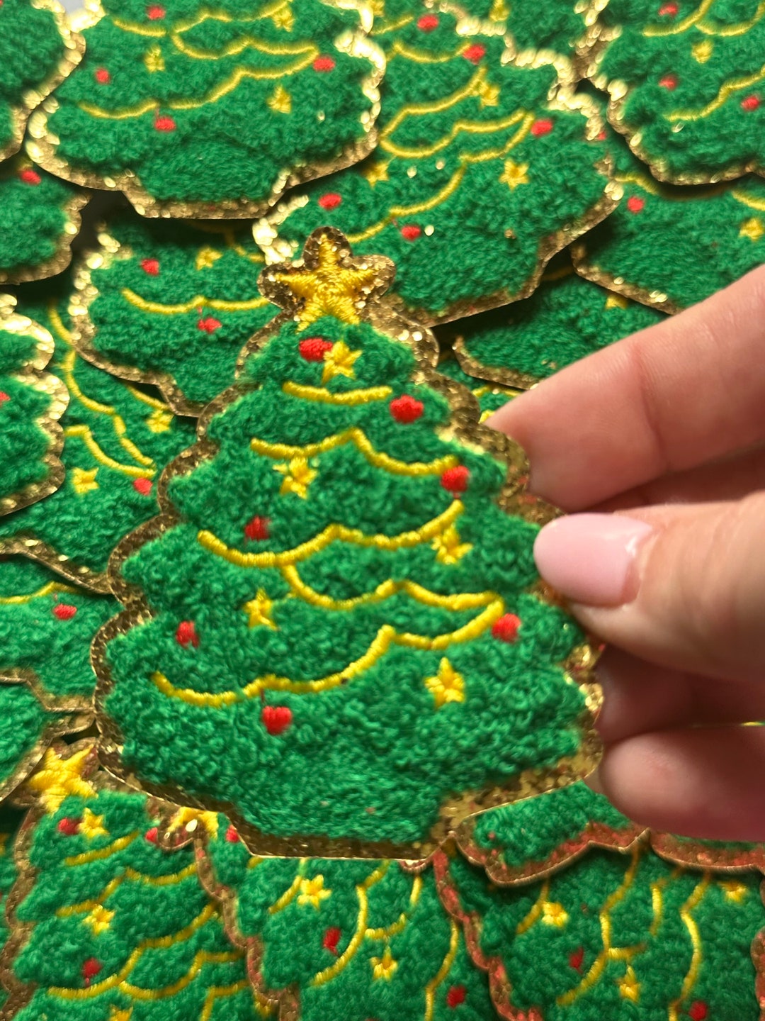 Christmas Tree Patch, Chenille Iron on Patch, Glitter Border Patch, Iron on Patch, Hat Patch ...