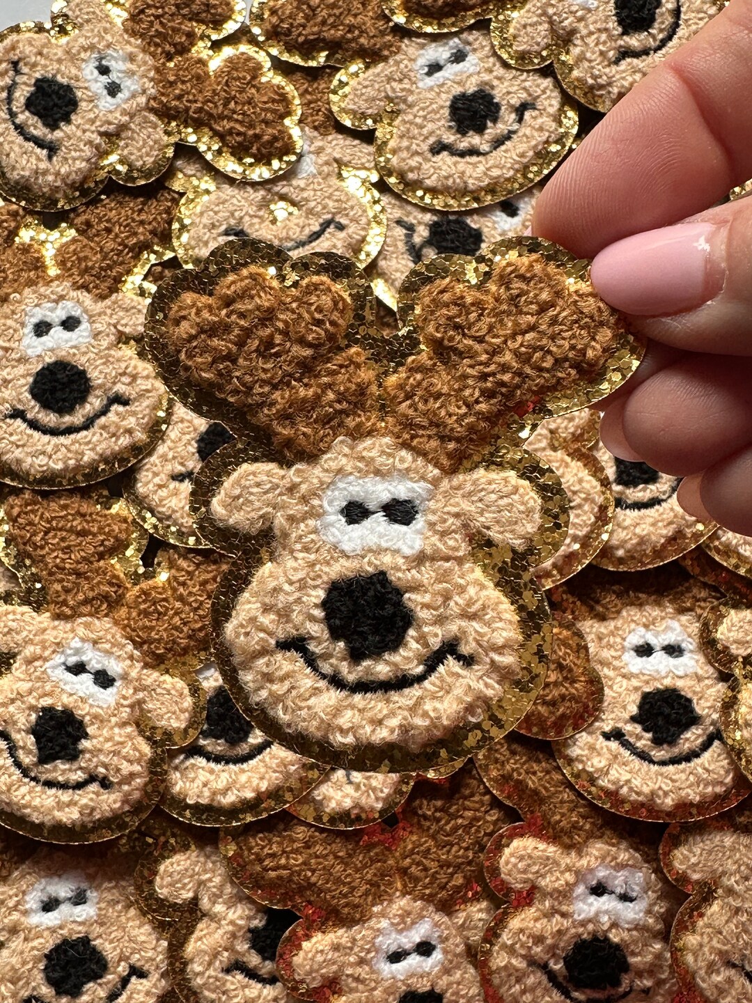 Christmas Reindeer Patch, Chenille Iron on Patch, Glitter Border Patch, Iron on Patch, Hat Patch ...