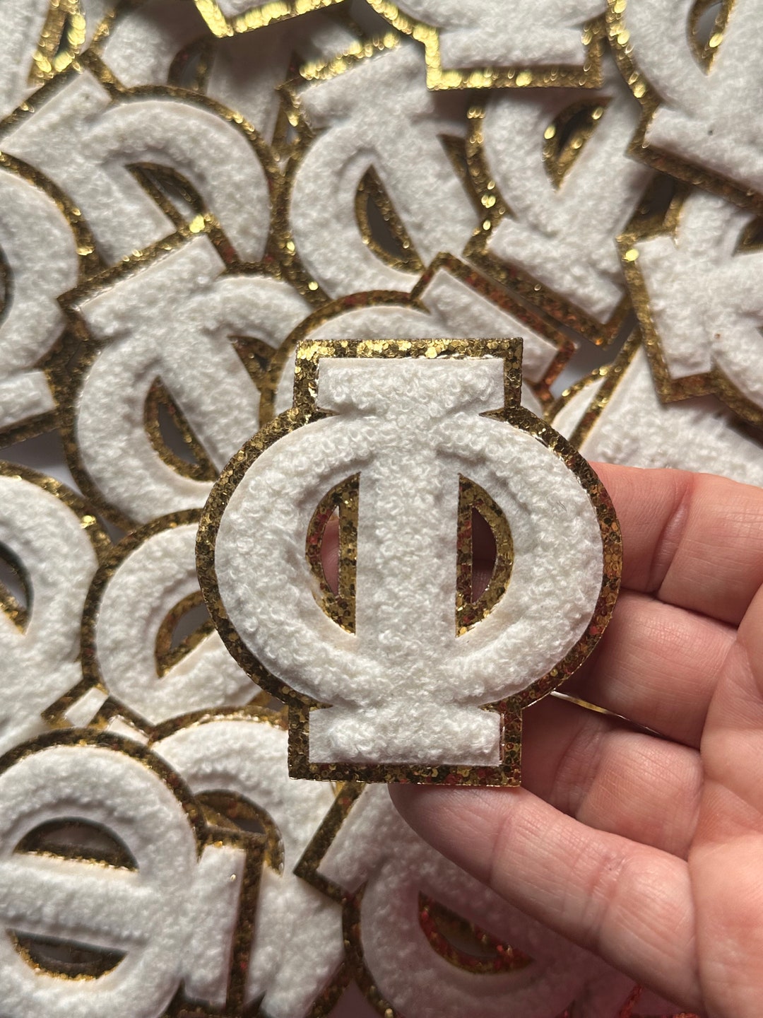Greek Phi Alphabet, Chenille Iron on Patch, Glitter Border Patch, Iron ...