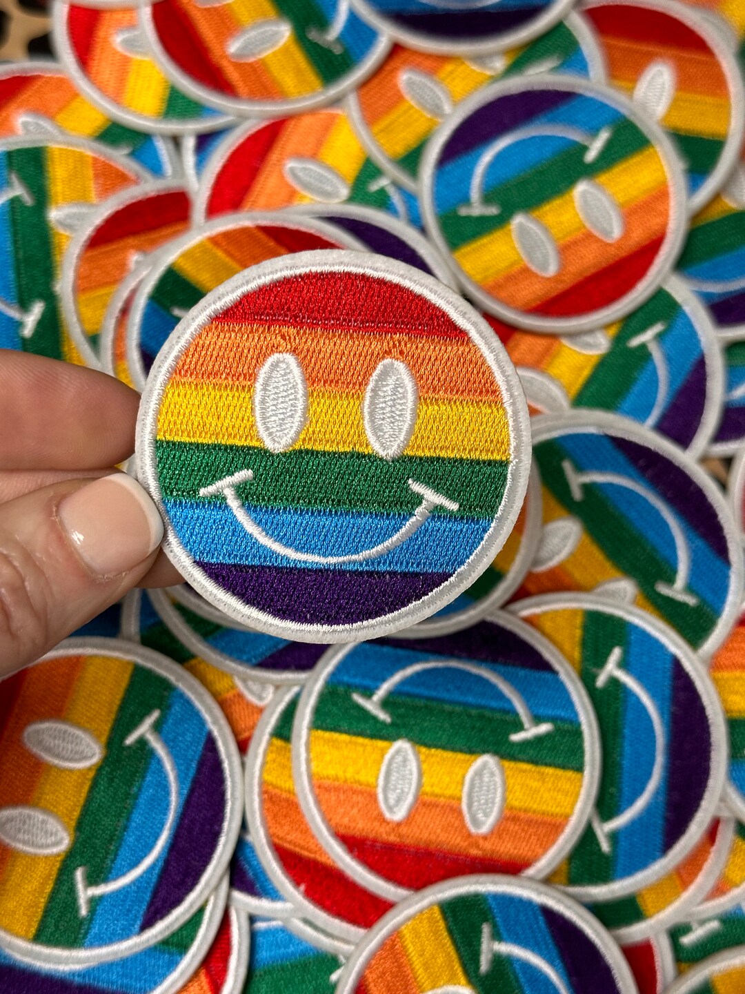 Embroidered Rainbow Smiley Face Iron-on Hat Patch (5.8cm) - Etsy