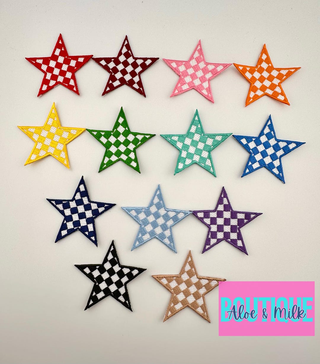 Checkered Star Iron on Patch: Embroidered DIY Hat Applique (6.5cm) - Etsy