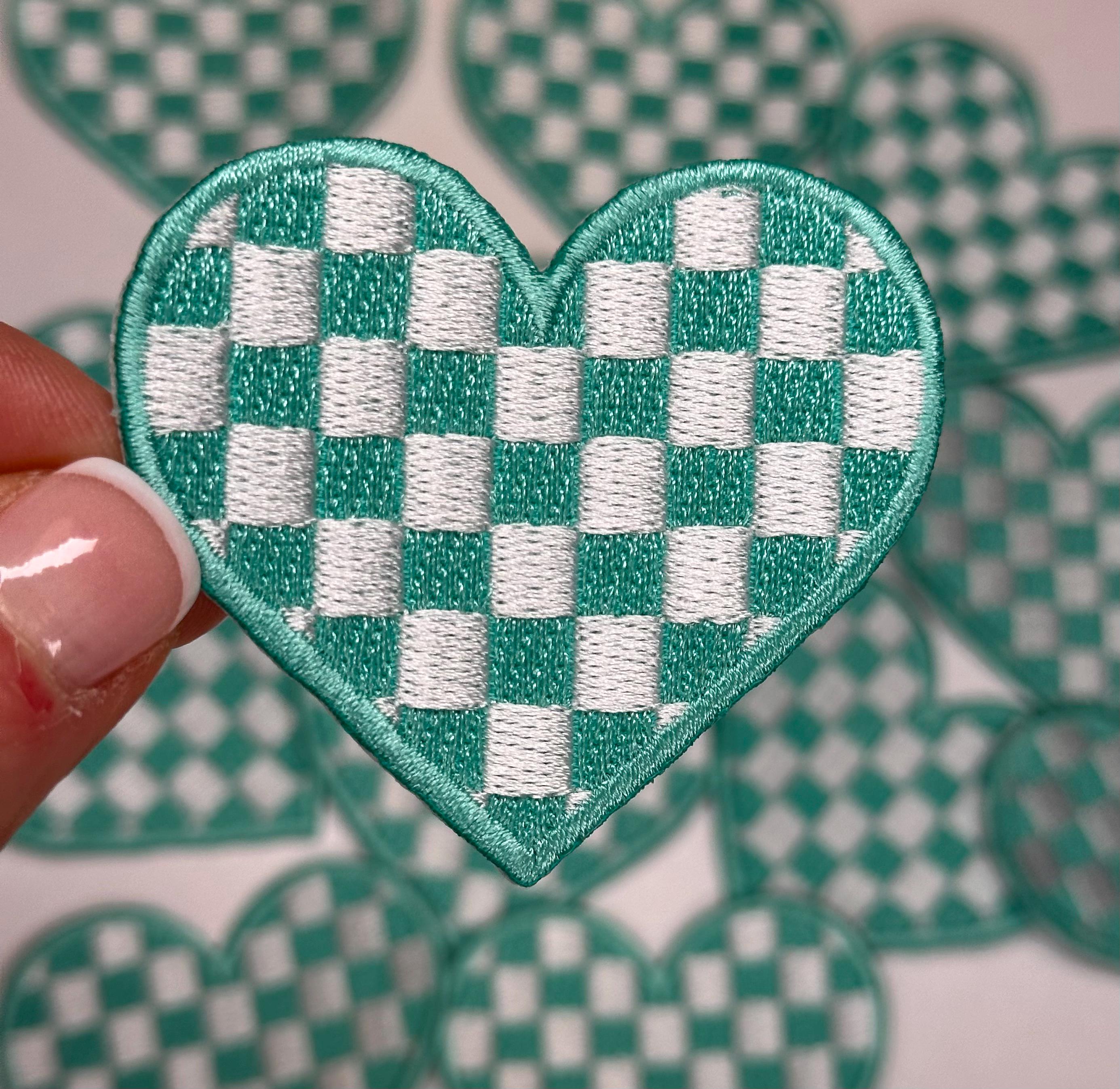 Checkered Heart Patch: Embroidered Iron-on Applique (6cm X 5.3cm) - Etsy