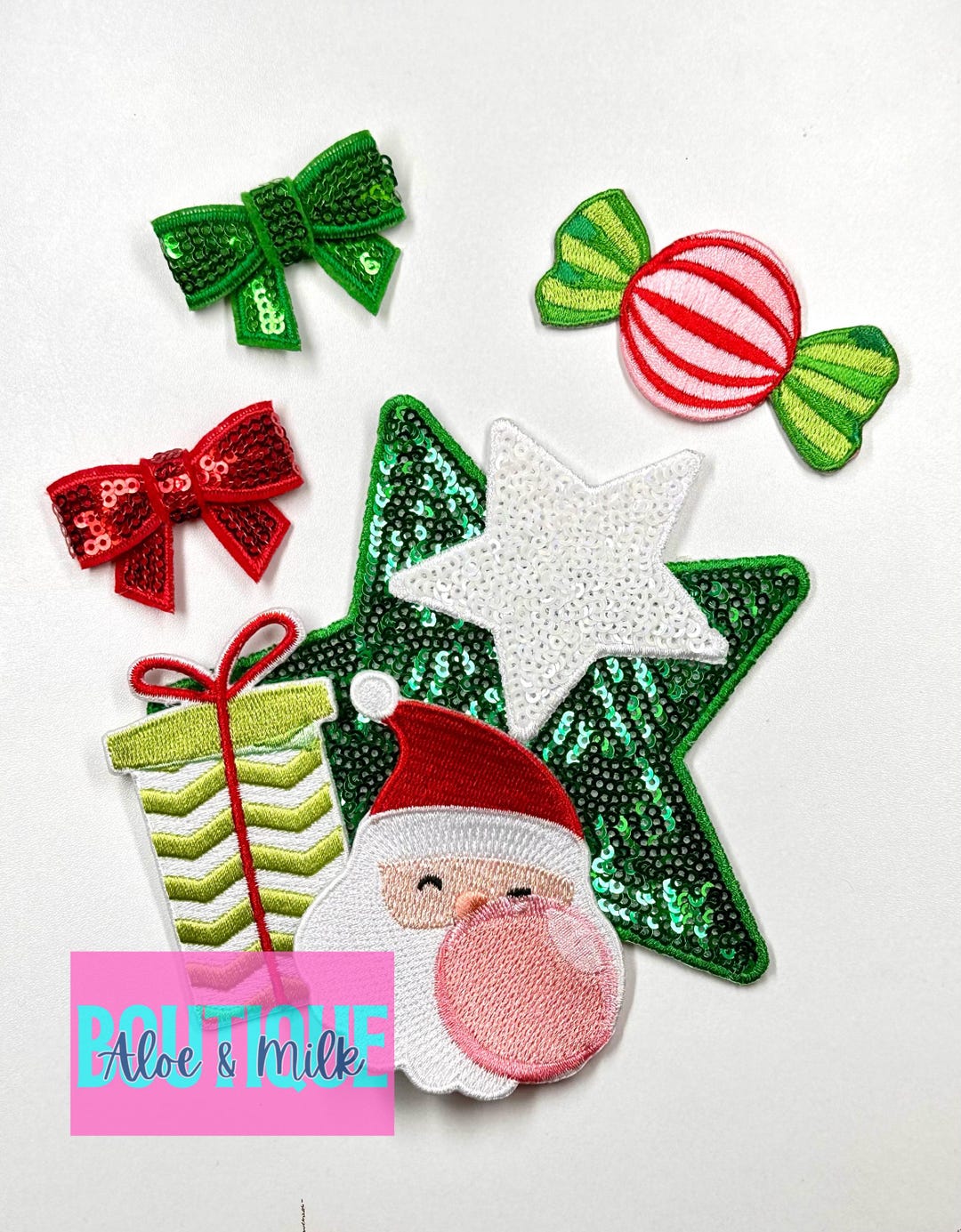 Santa Bundle, Christmas Patches, Candy Cane Patches, Sequin Stars, - Etsy