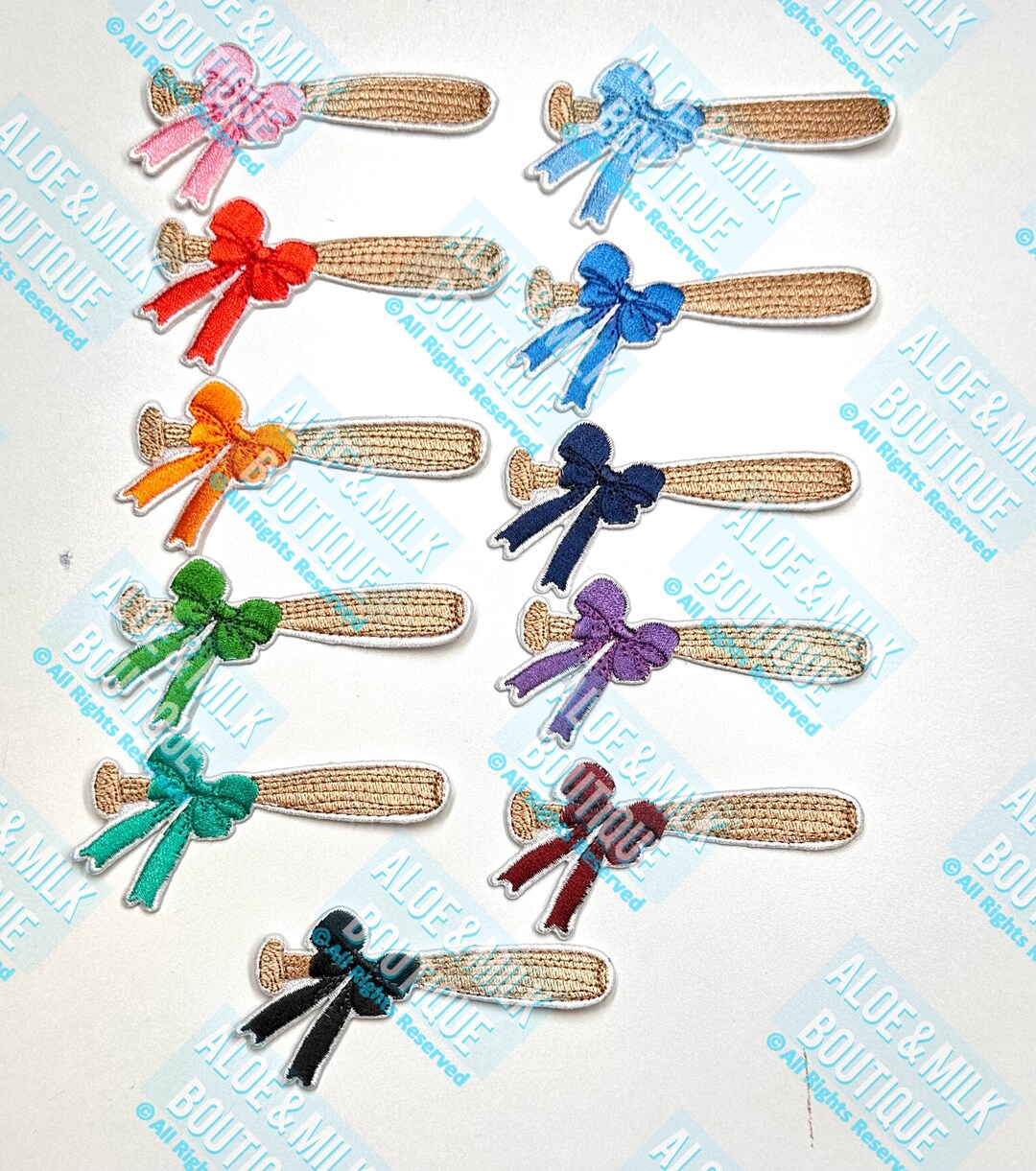 Embroidered Baseball Bat Patch With Bow: Iron-on Sports Applique - Etsy