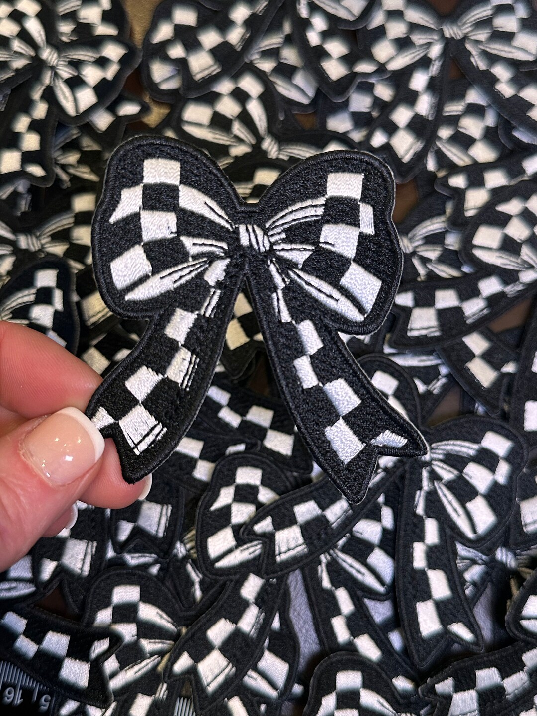 Black and White Checkered Bow Hat Patch, Racer Bow Hat Patch, Bow Hat ...