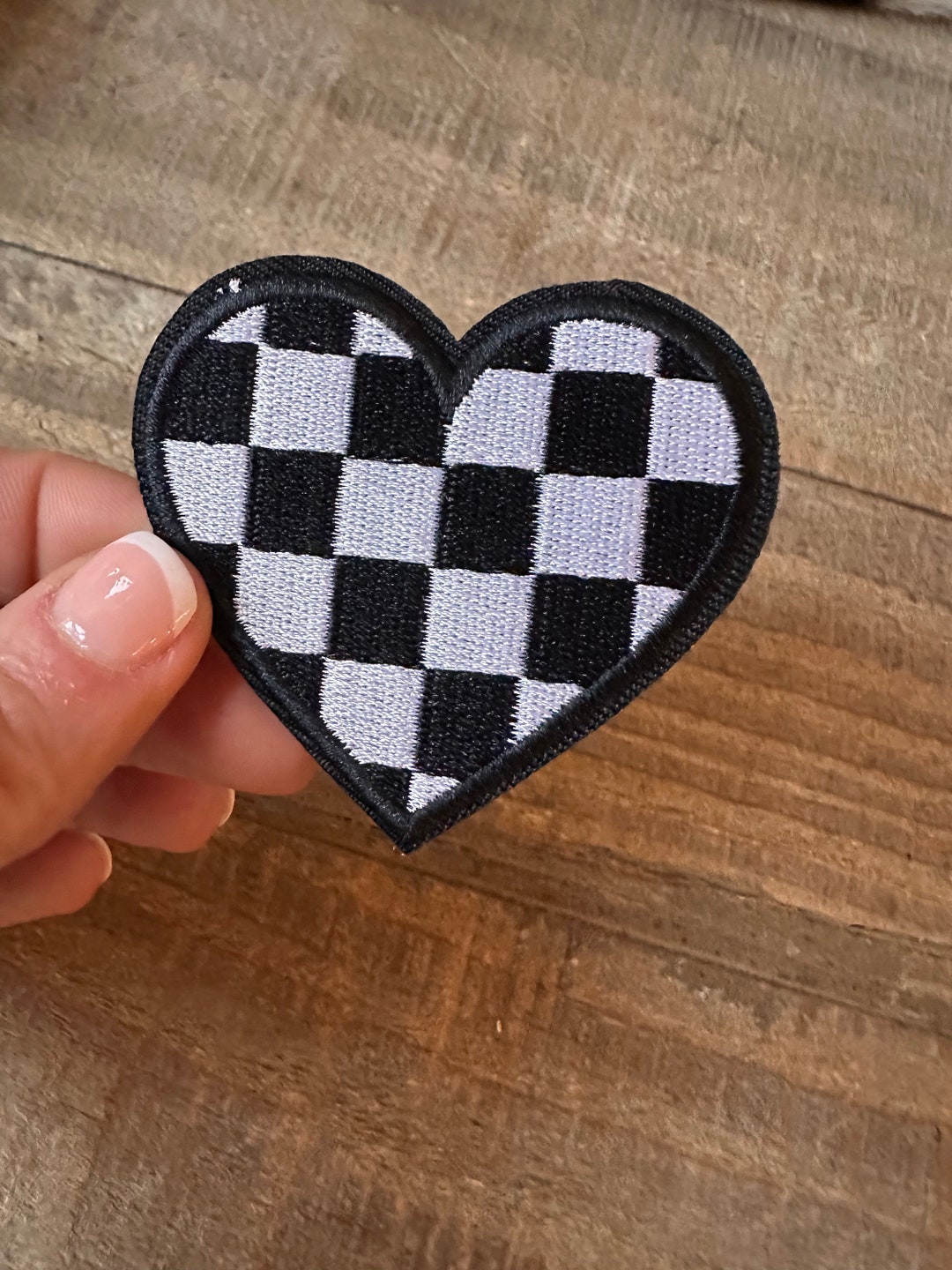 Checkerboard Heart Large Patch, Black and White Heart Patch, Heart ...