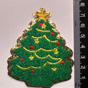 Christmas Tree Patch, Chenille Iron on Patch, Glitter Border Patch ...