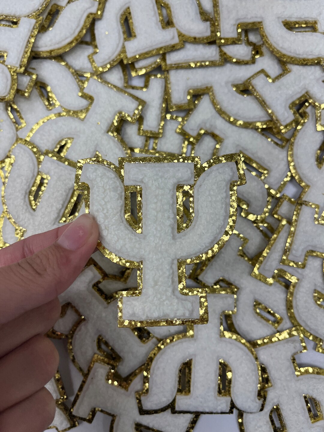 Greek Psi Alphabet, Chenille Iron on Patch, Glitter Border Patch, Iron ...