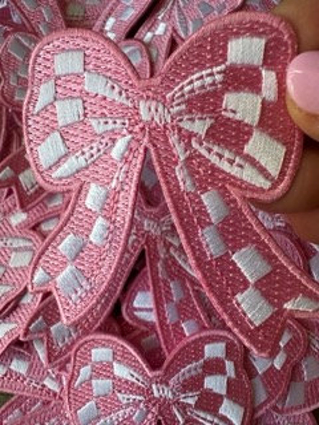 Pink and White Checkered Bow Hat Patch, Racer Bow Hat Patch, Bow Hat ...