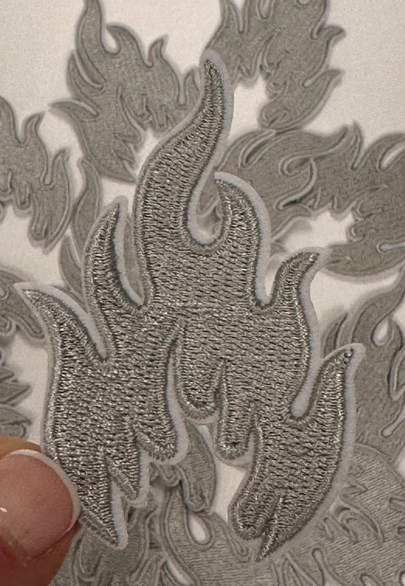 Silver Flames Embroidered Iron on Patch - Biker Style - Etsy