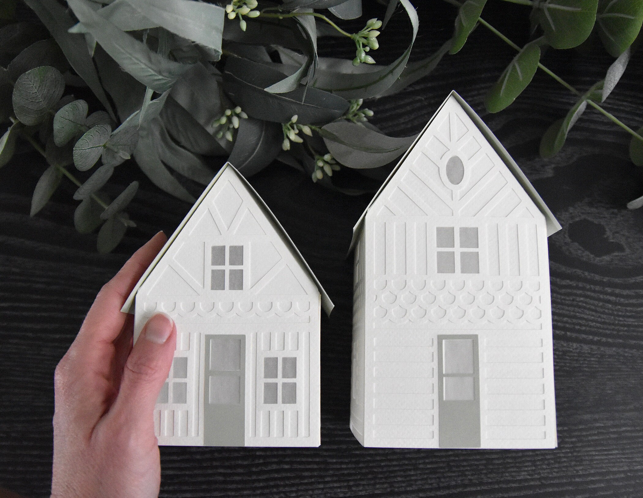 Timbered Paper House Set of Two White Handmade Houses / Christmas ...