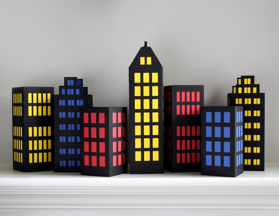 3D Paper Skyscraper Set | Superhero Party Cityscape Centerpiece for ...