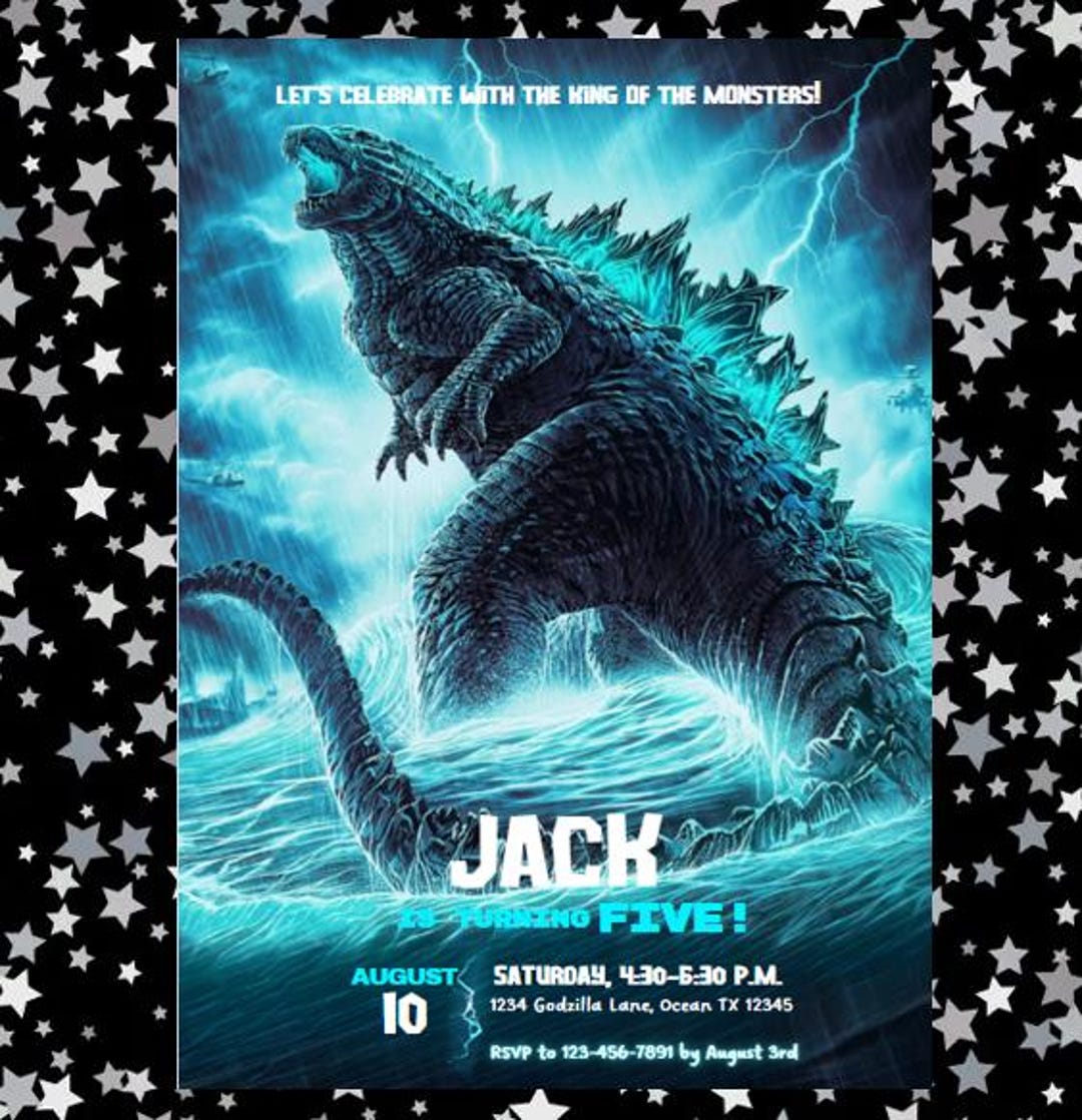 Godzilla Birthday Invitation, Godzilla Digital Invitation - Etsy