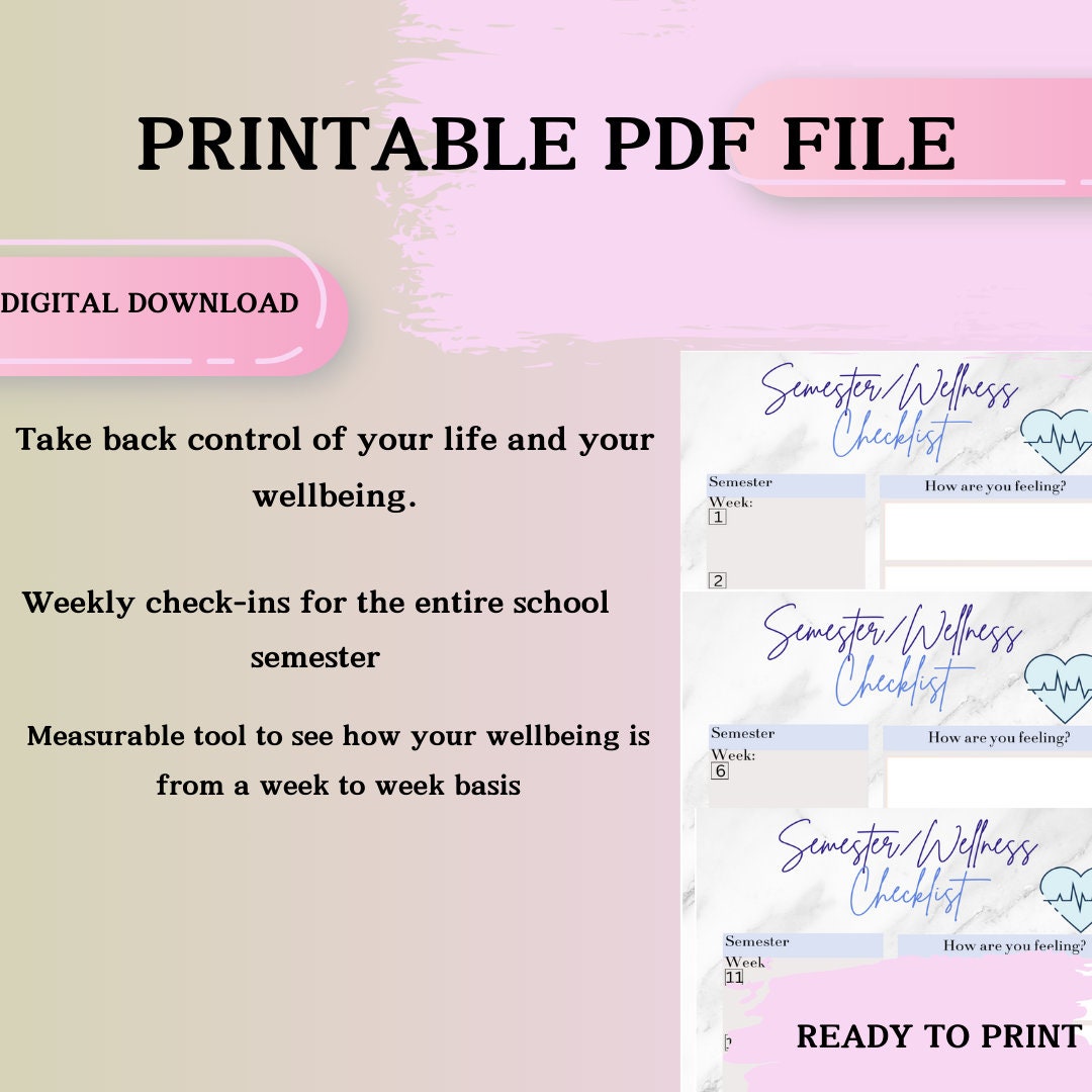 Printable Semester Wellness Checklist - Etsy