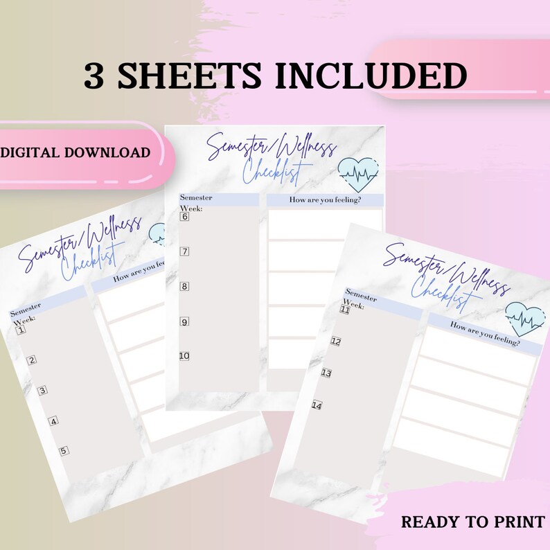 Printable Semester Wellness Checklist - Etsy