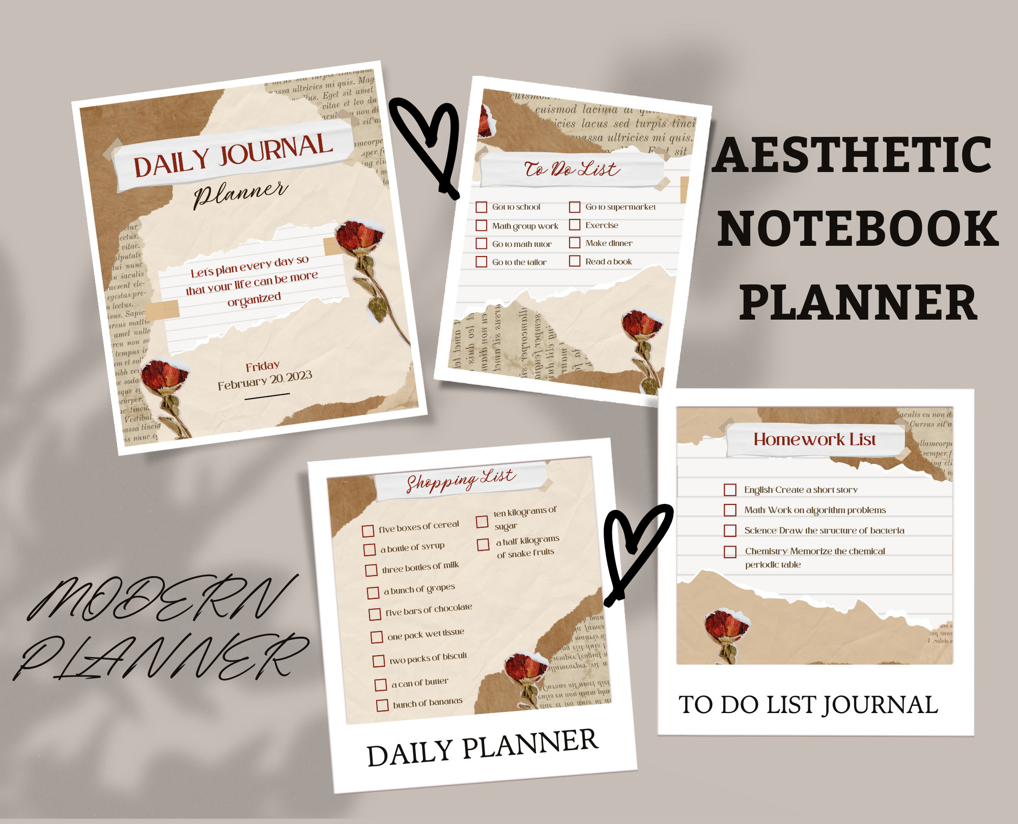 Modern Beige Aesthetic Daily Schedule Notebook Journal Planner - Etsy