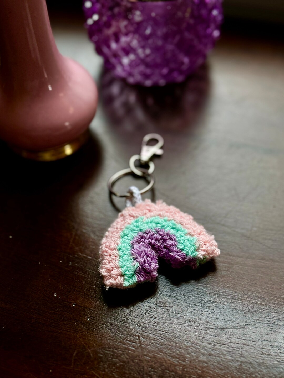 Pastel Colors Punch Needle Rainbow Keychain or Bag Charm - Etsy