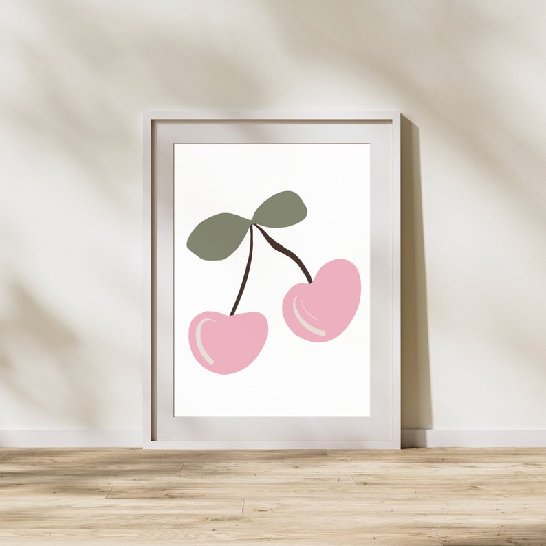 Pink Cherry Print for Nursery Fruit Theme Playroom Cherry Art Kids Room ...
