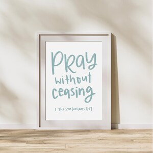 Christian Poster Pray Without Ceasing Print Blue Bible Verse Wall Art ...